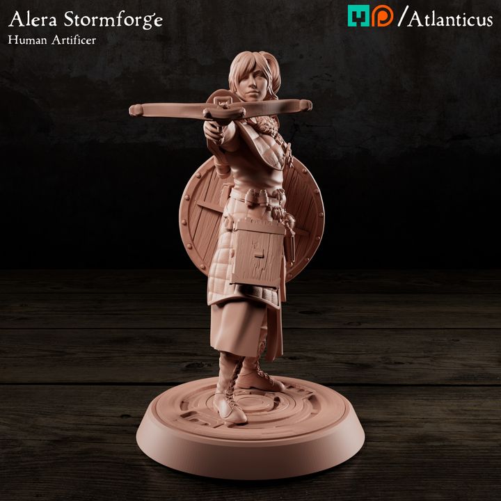 3D Printable Female Human Artificer - Alera Stormforge - Hand Crossbow by Atlanticus Arts